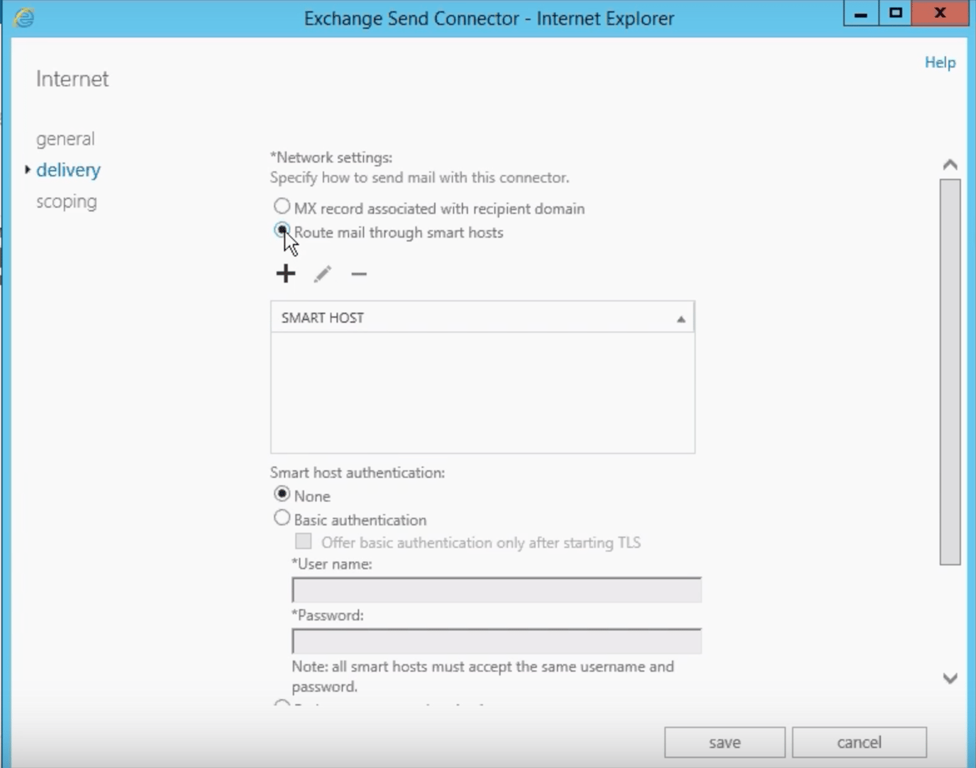 Exchange Server: Creating a send connector / smarthost