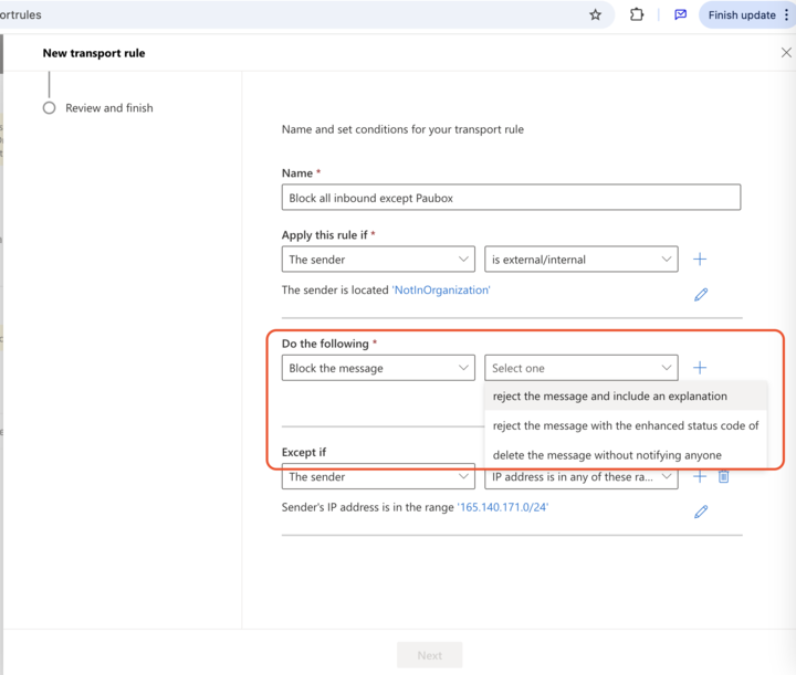 Inbound Security: Optional M365 Rule to Block Direct Send Phishing